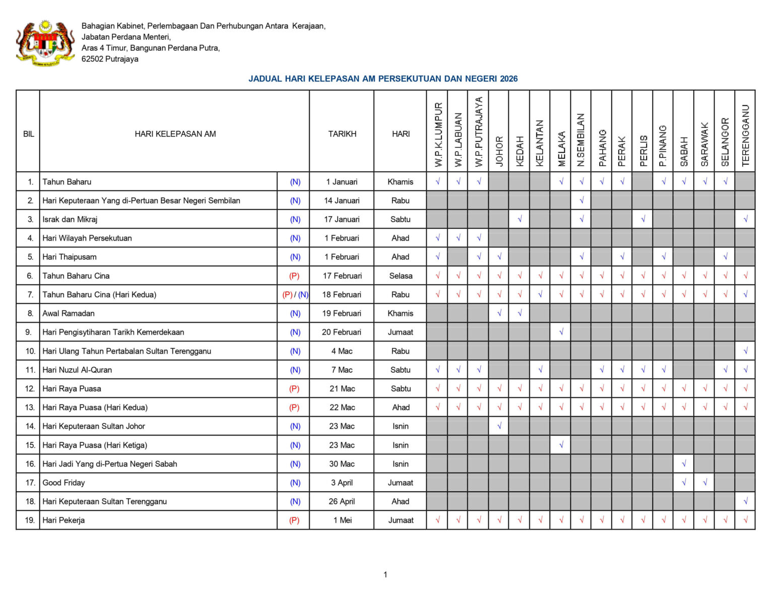 Kalendar Cuti Umum Malaysia 2026